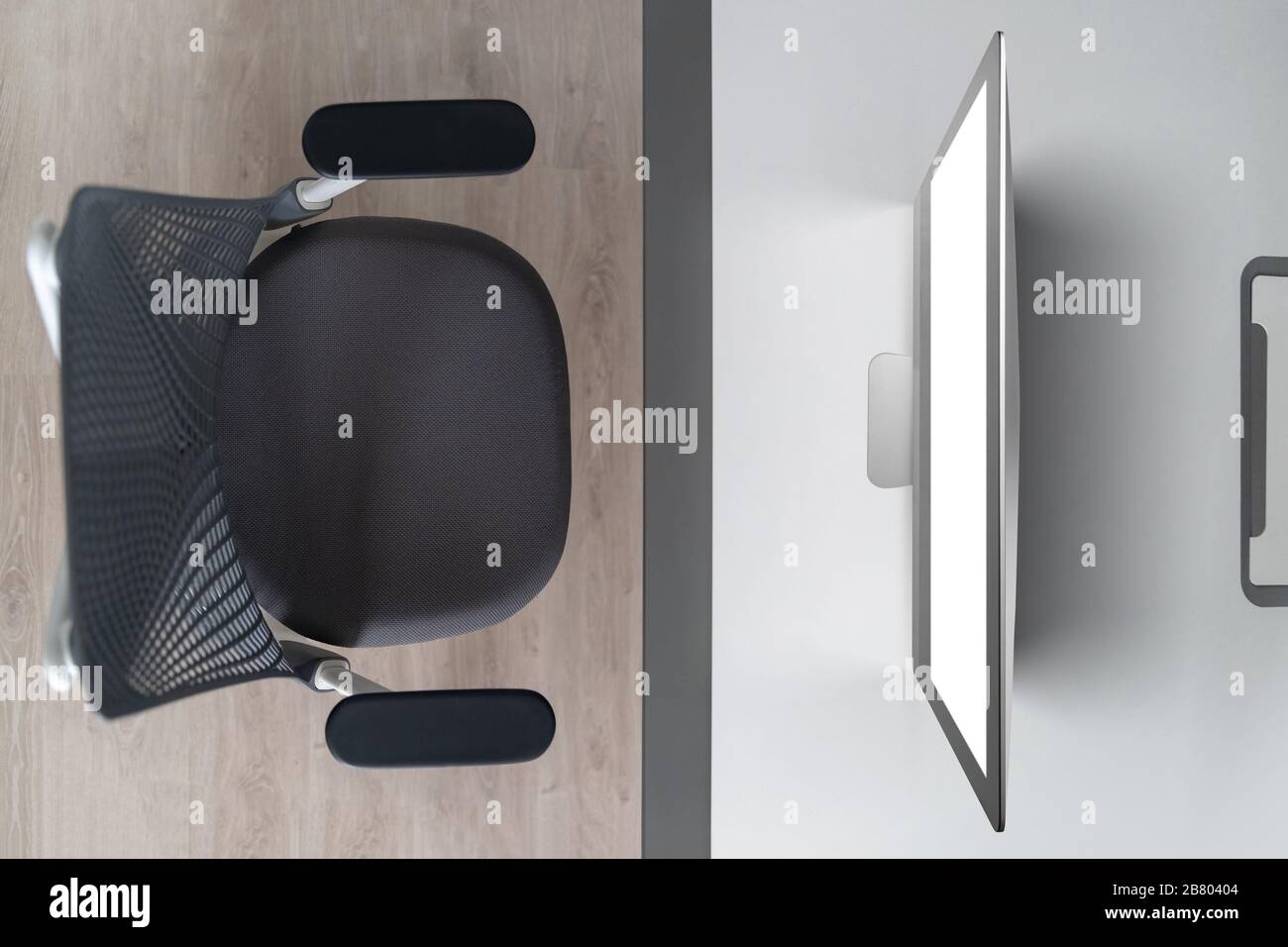 Top view modern mock up computer screen on an office table Stock Photo ...