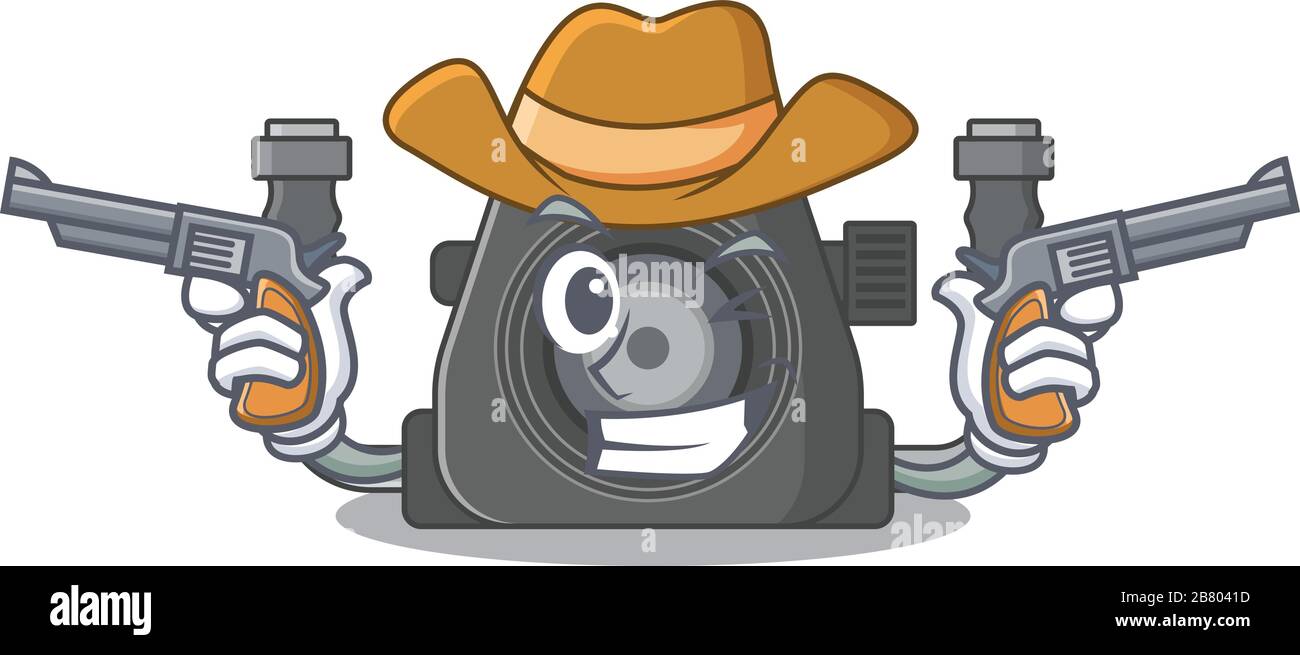 Funny underwater camera as a cowboy cartoon character holding guns ...