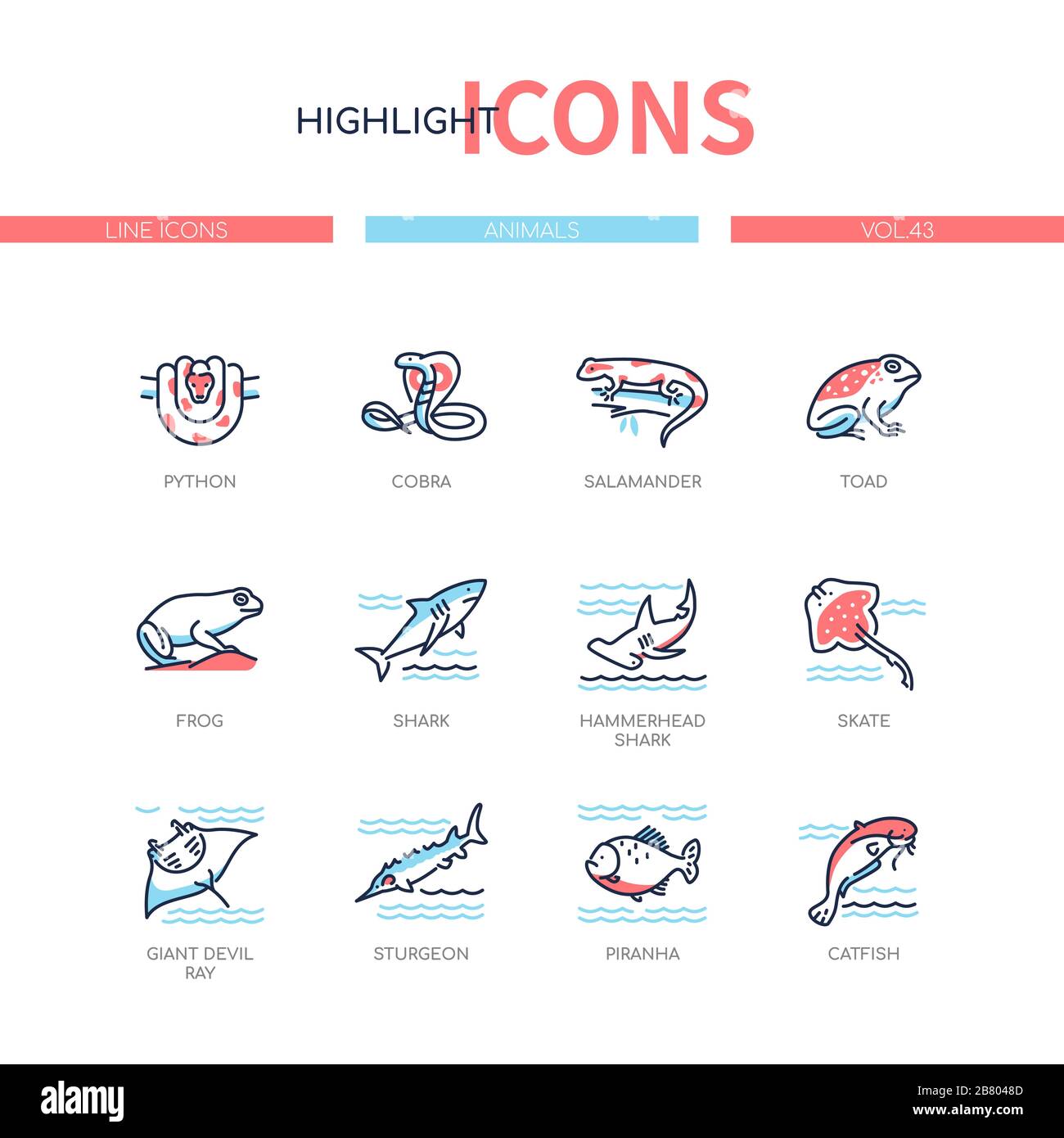Animals collection - line design style icons set Stock Vector Image ...