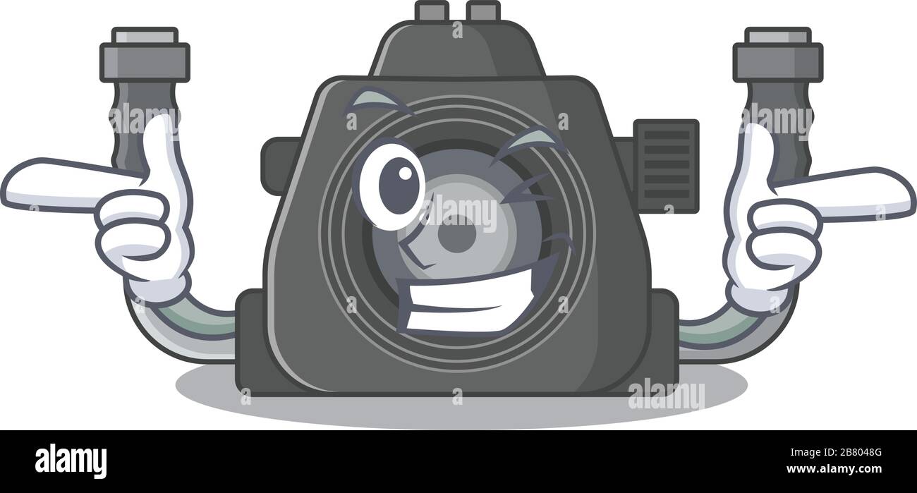 Smiley underwater camera cartoon design style showing wink eye Stock ...
