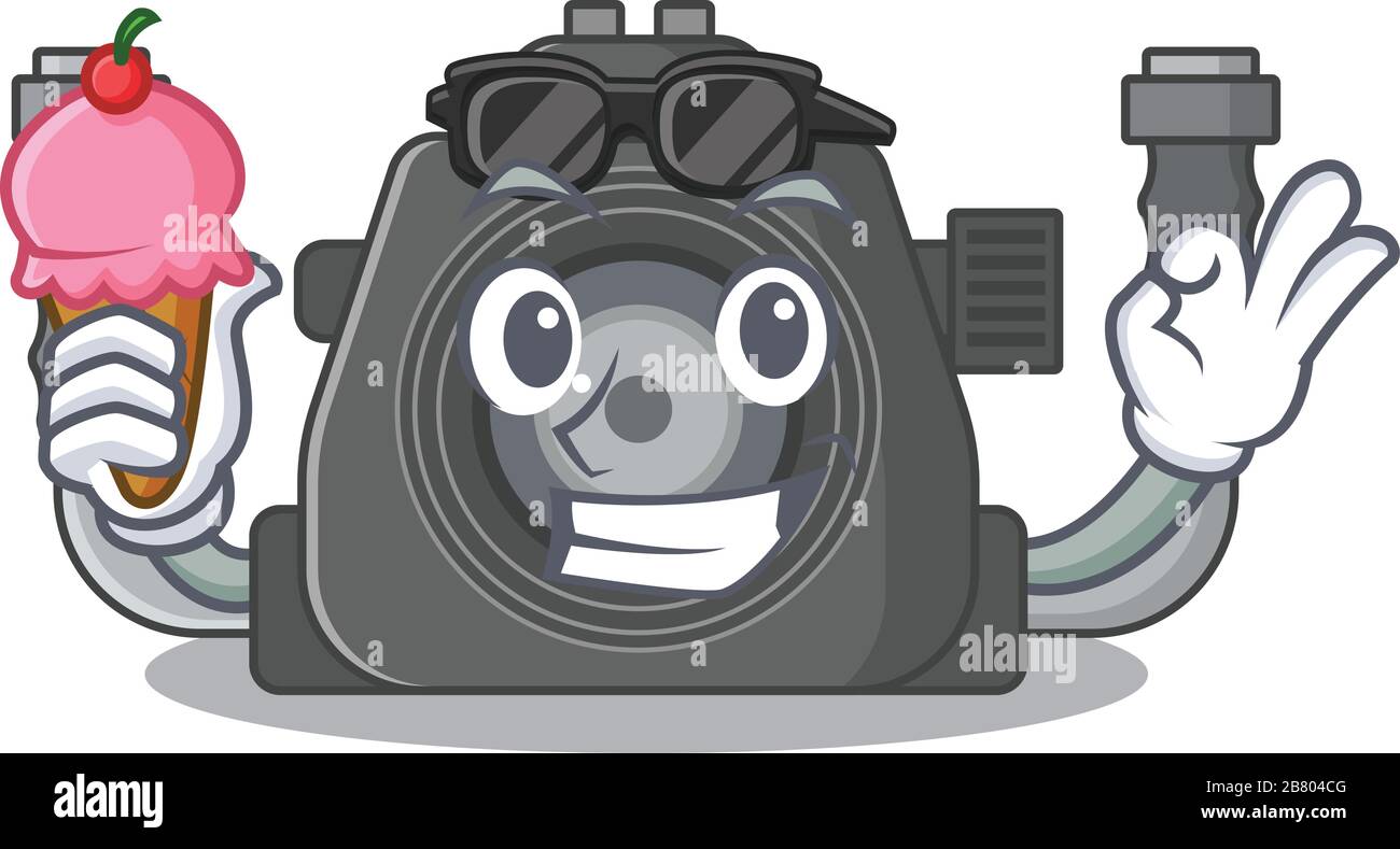 cartoon character of underwater camera holding an ice cream Stock ...