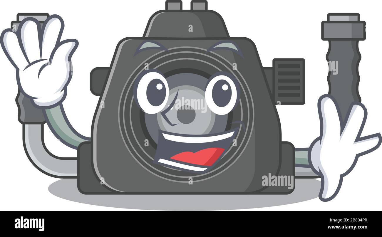 Smiley underwater camera cartoon mascot design with waving hand Stock ...