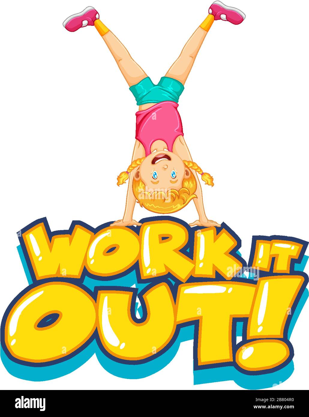 Font design for word work it out with happy girl illustration Stock ...