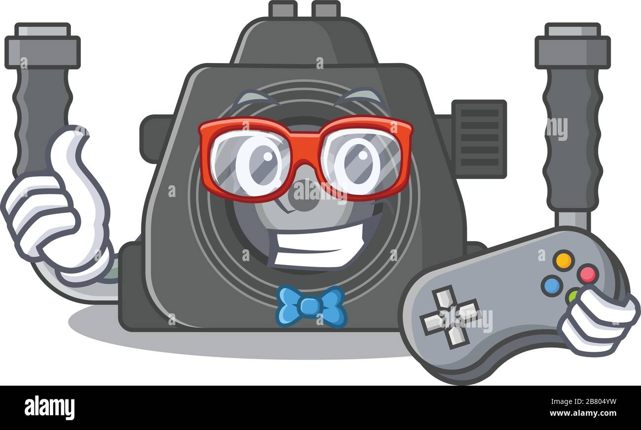 Cool gamer of underwater camera mascot design style with controller ...
