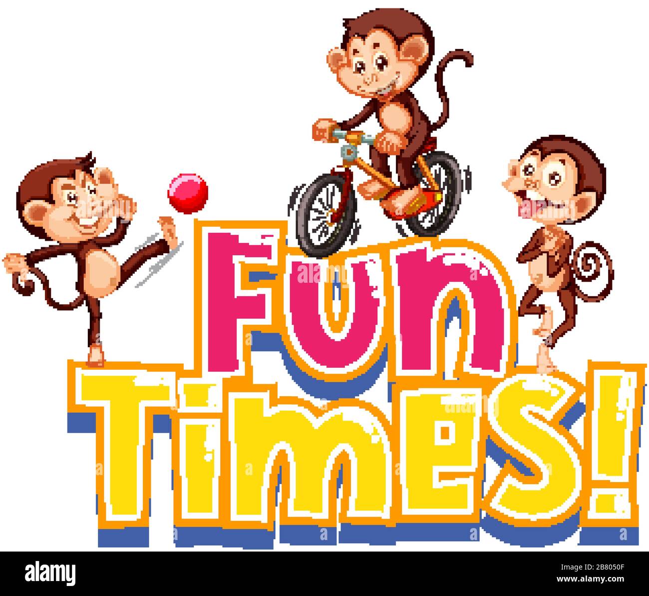 Sticker design for word fun times with cute monkeys illustration Stock ...