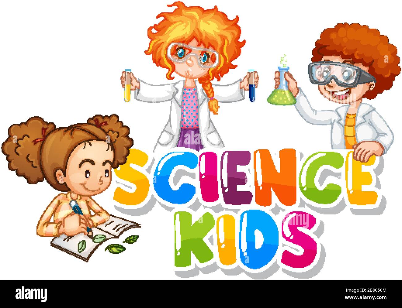 Font design for word science kids with three students working ...