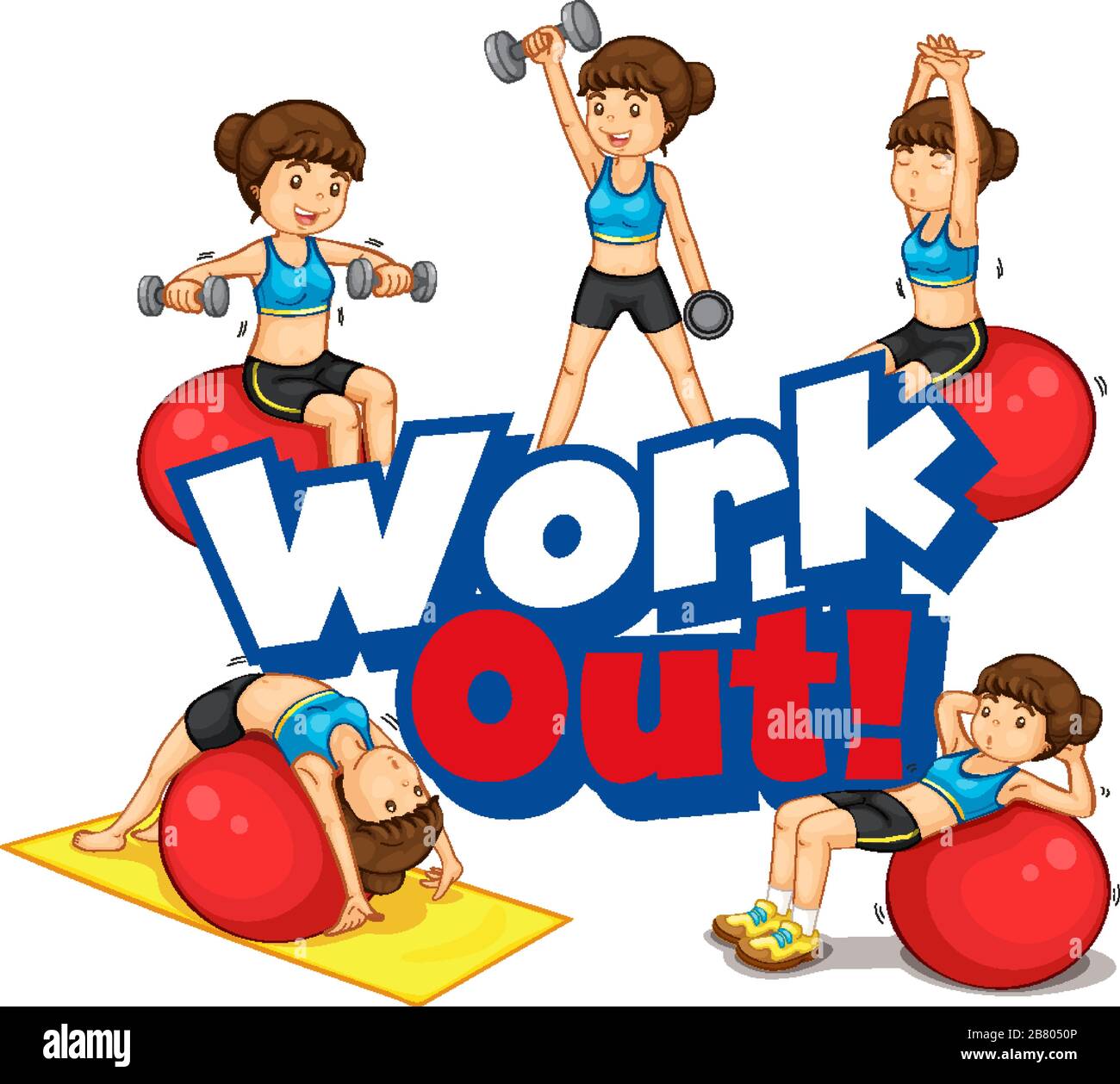 Font design for word work out with woman doing exercise illustration ...