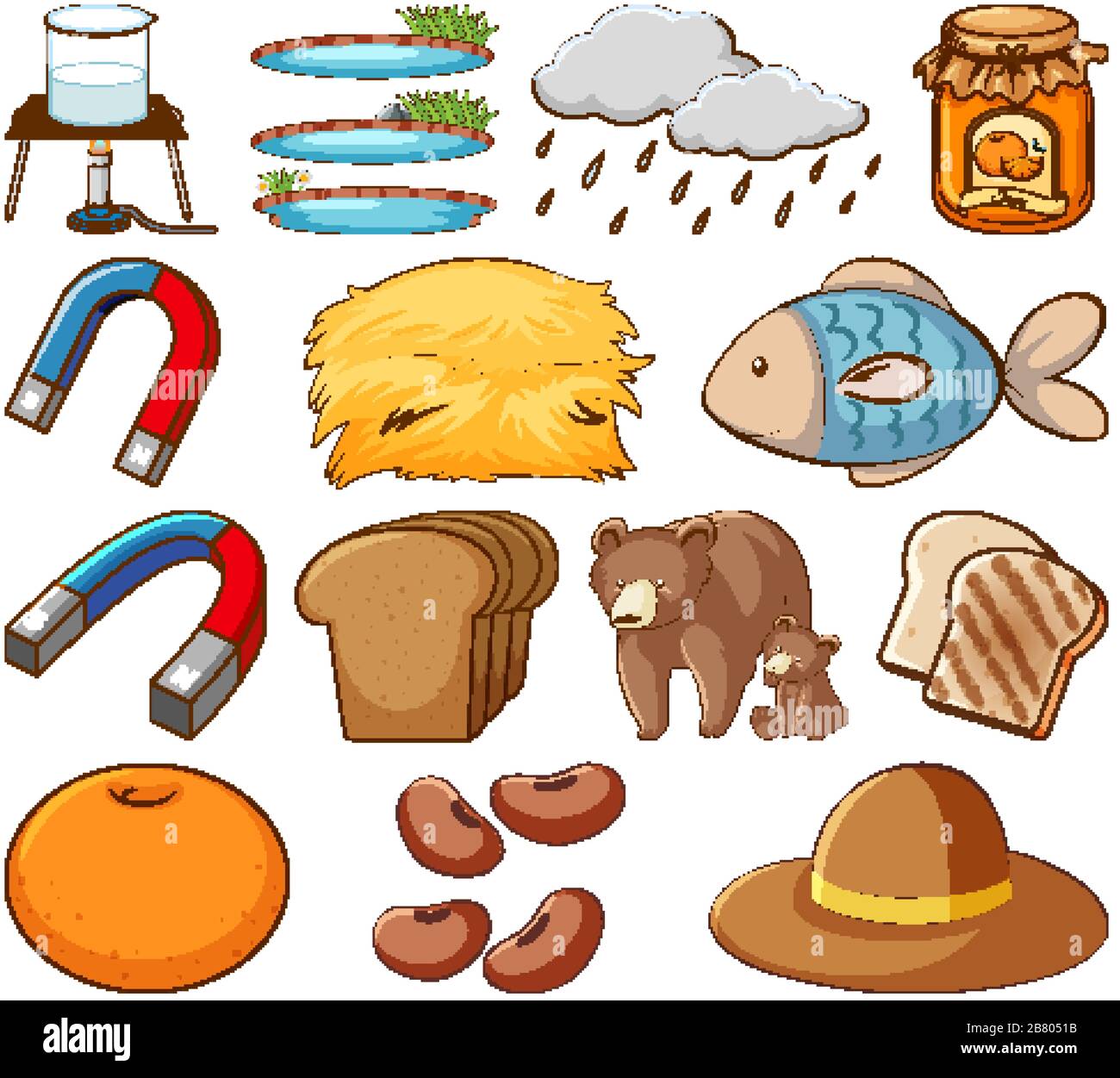 Large set of different food and other items on white background ...