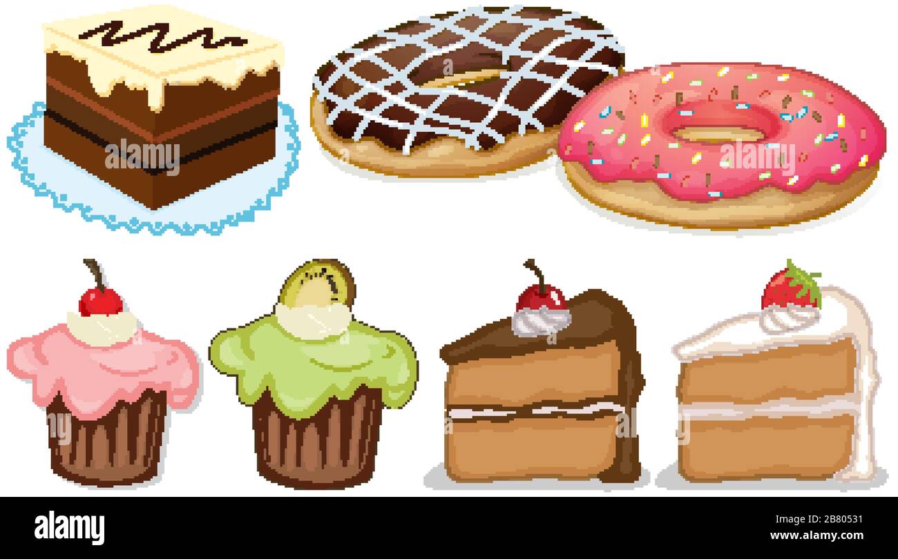 Big set of different menu for desserts on white background illustration ...