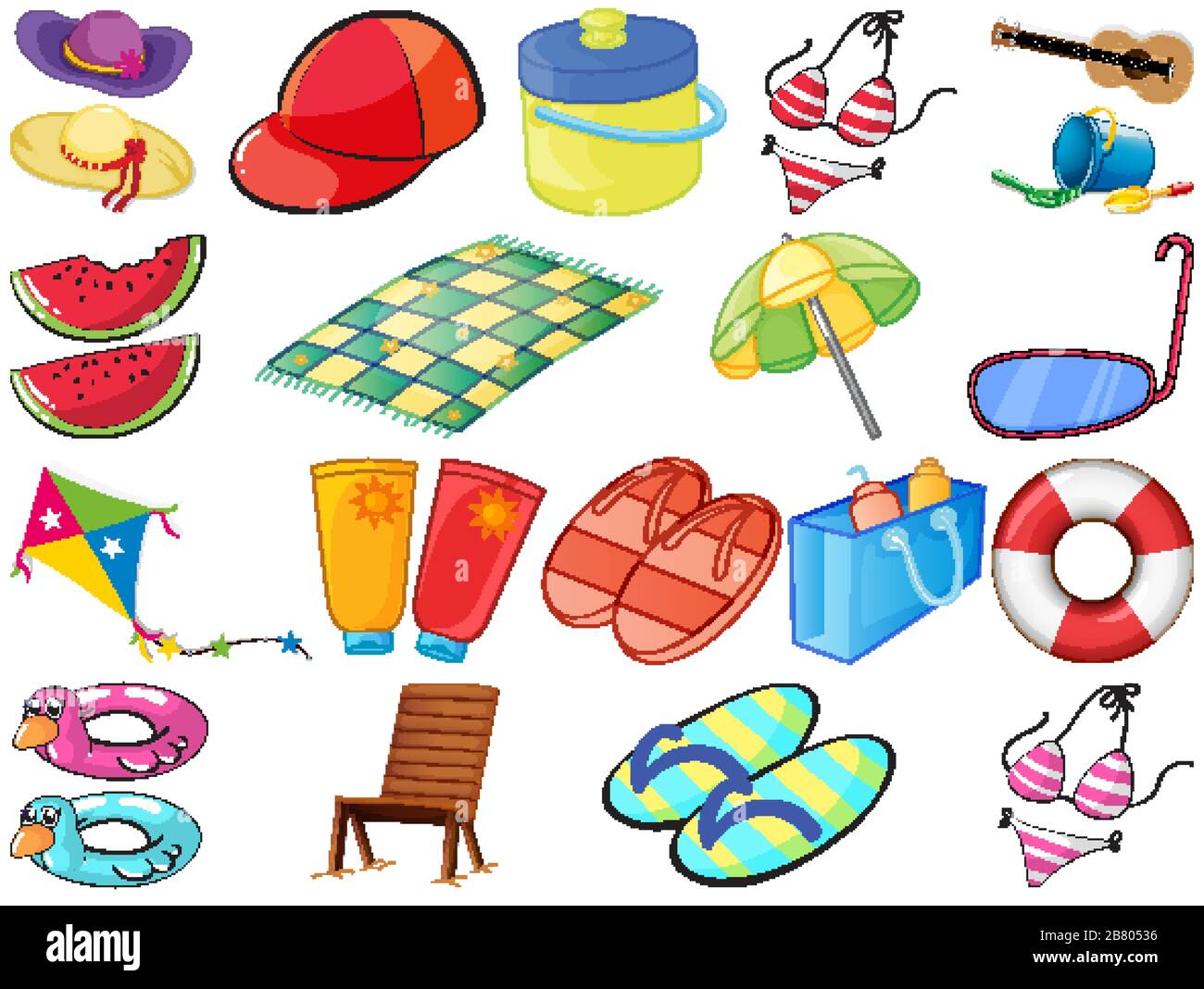 Large set of different summber items on white background illustration ...