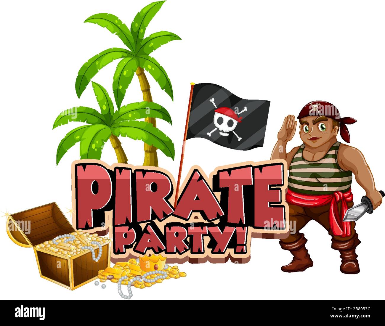 Font design for word pirate party with pirate and gold illustration ...
