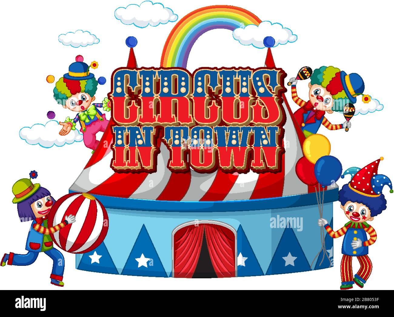 Font design for word circus in town with many clowns in circus ...