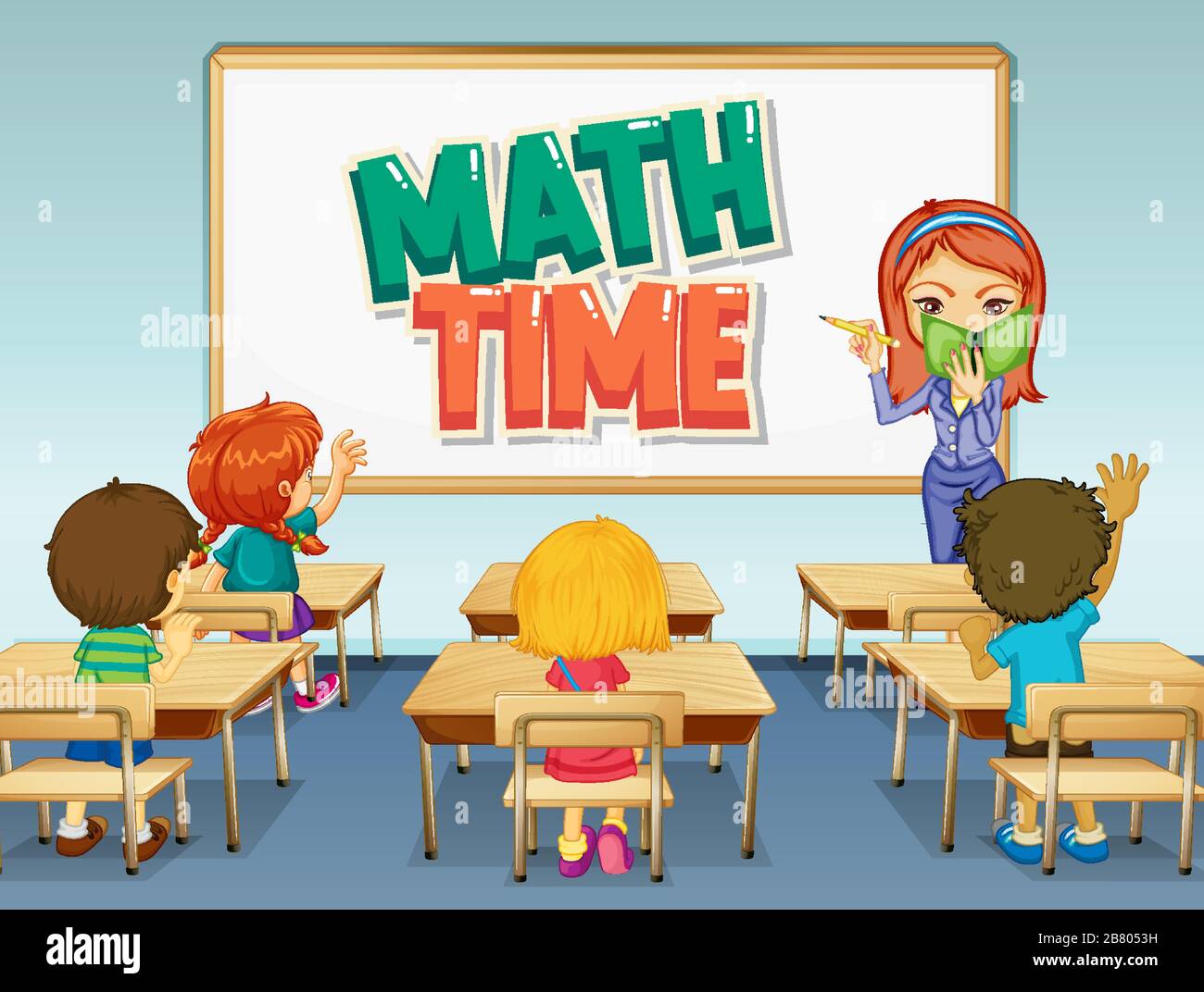 Scene with math teacher teaching in classroom illustration Stock Vector ...