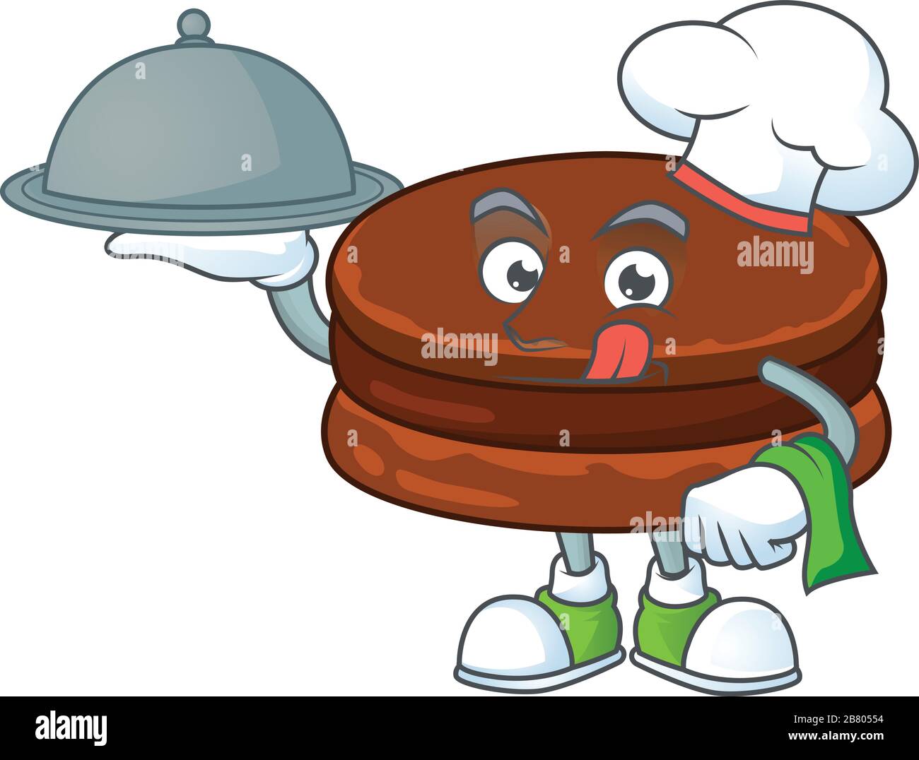 chef cartoon character of chocolate alfajor with food on tray Stock ...