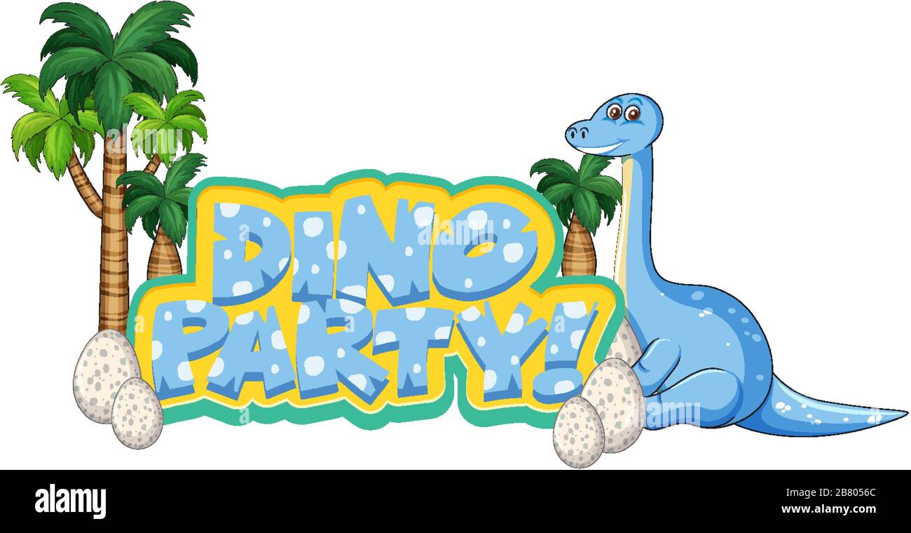 Font design for word dino party with apatosaurus and egss illustration ...