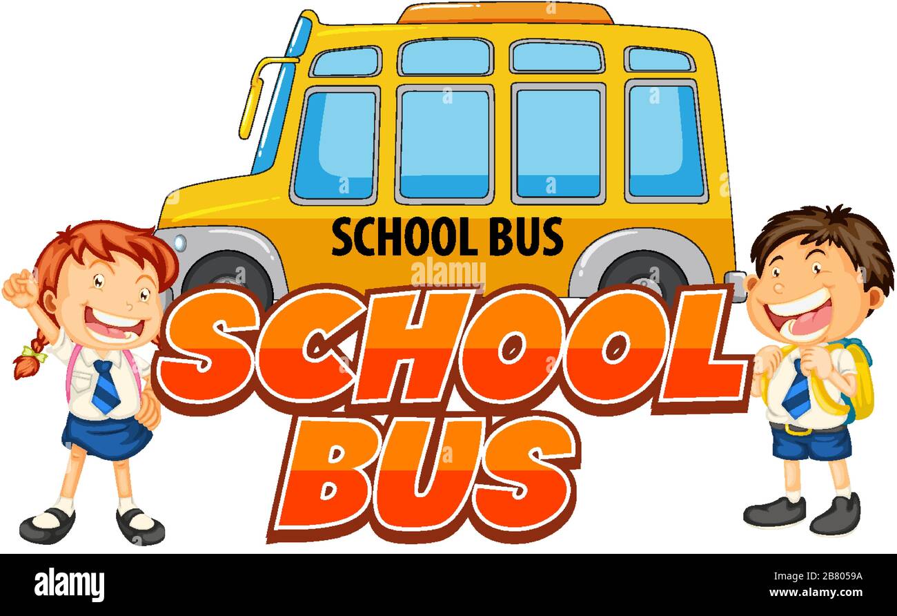 Font design for word school bus with kids by the bus illustration Stock ...