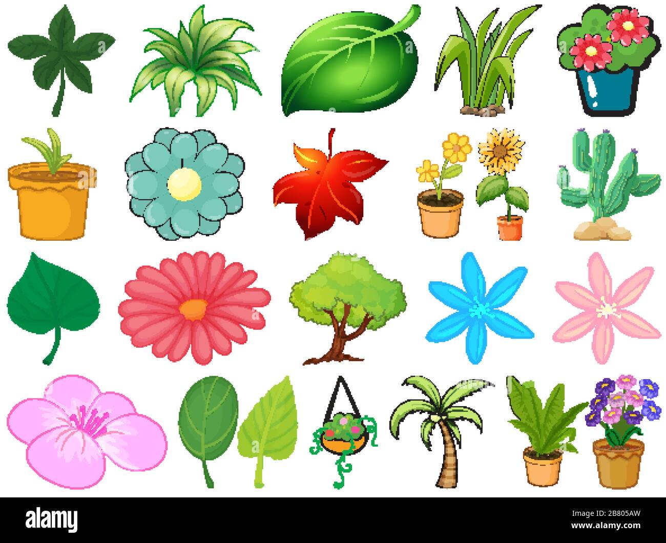 Large set of different plants on white background illustration Stock ...