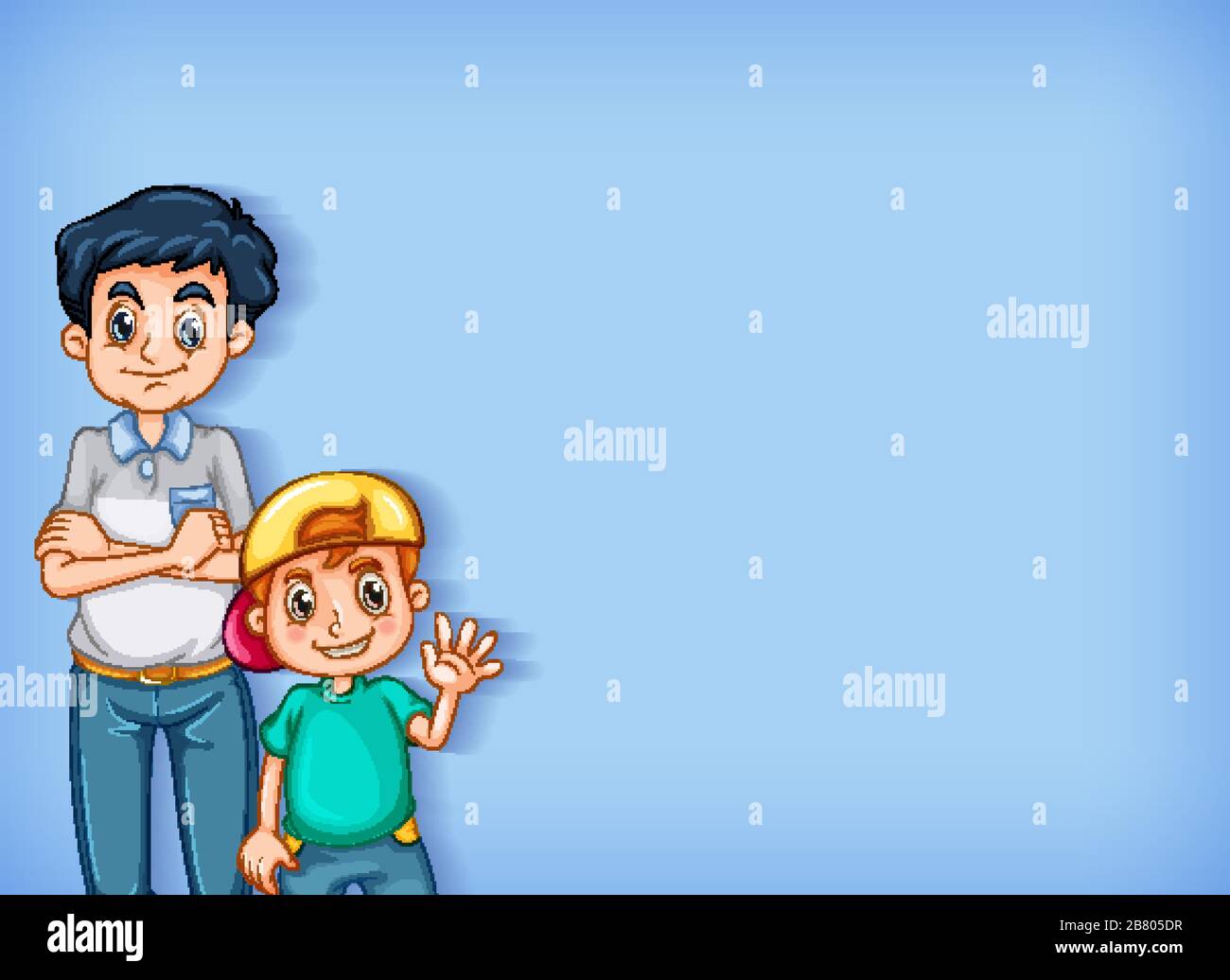 Background template design with happy man and boy illustration Stock ...