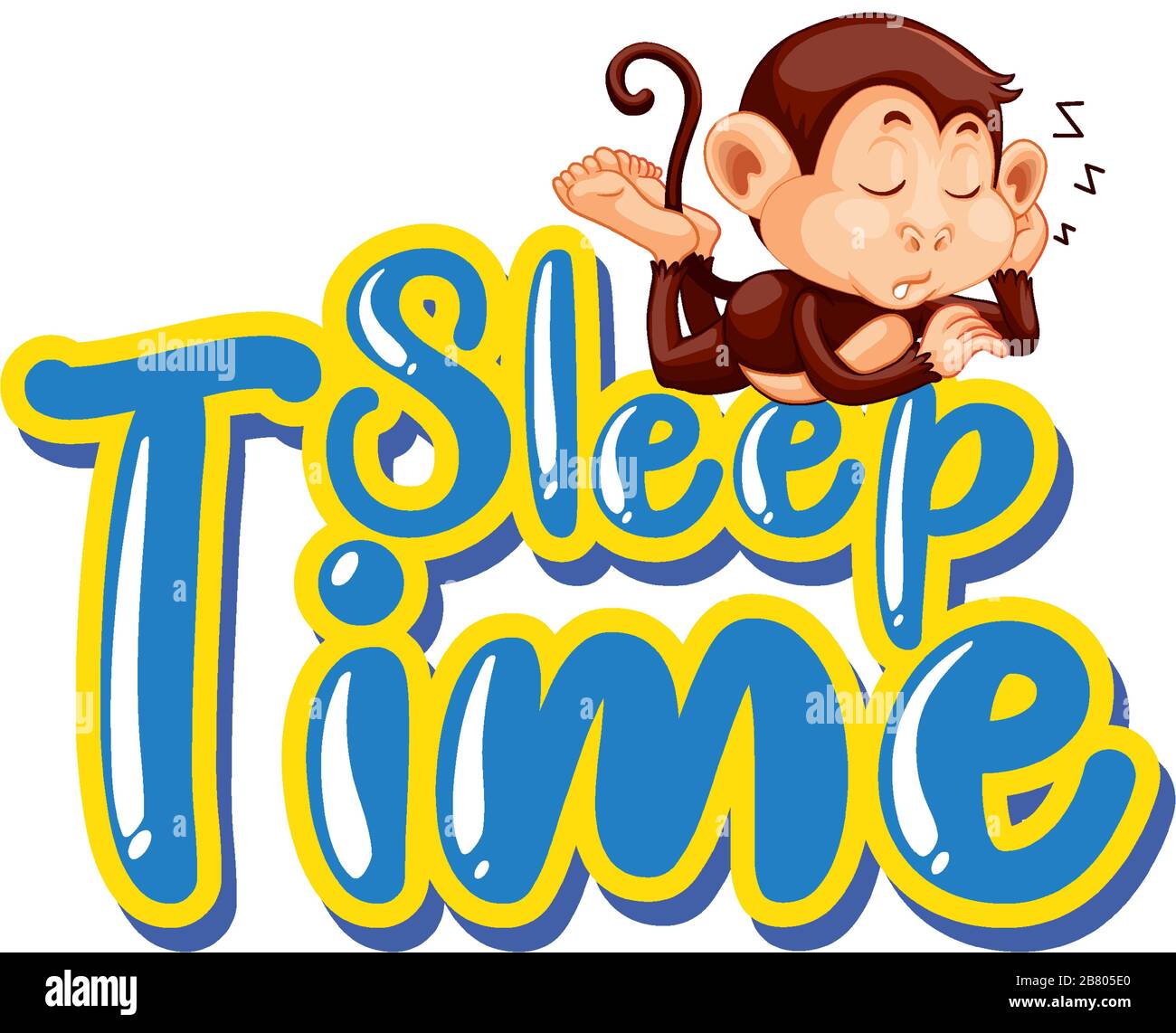 Sticker design for word sleep time with monkey sleeping illustration ...
