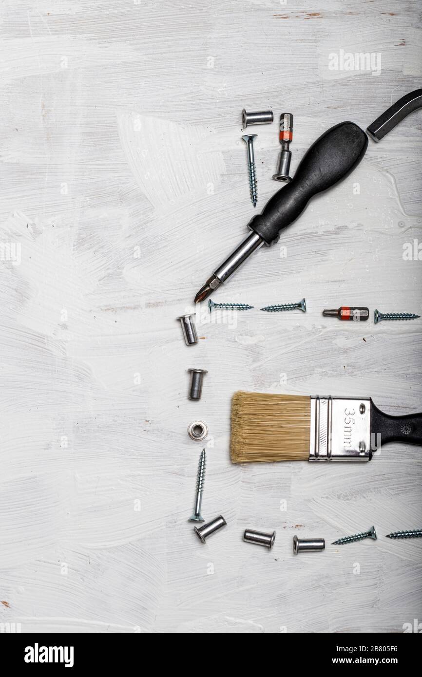 Set of tools with negative space and background for advertising Stock ...