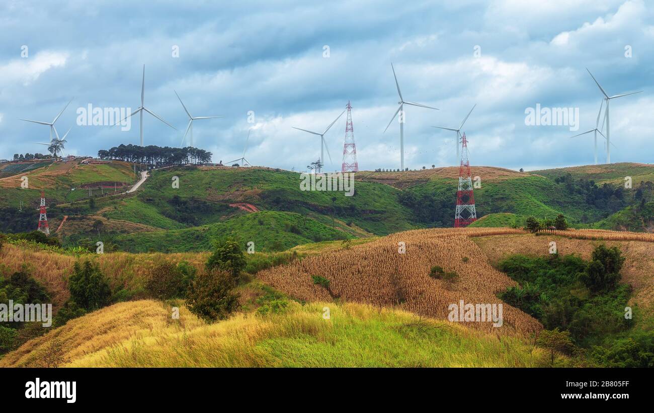 wind turbine, wind power, wind energy converter at Khao Kho, phetchabun ...