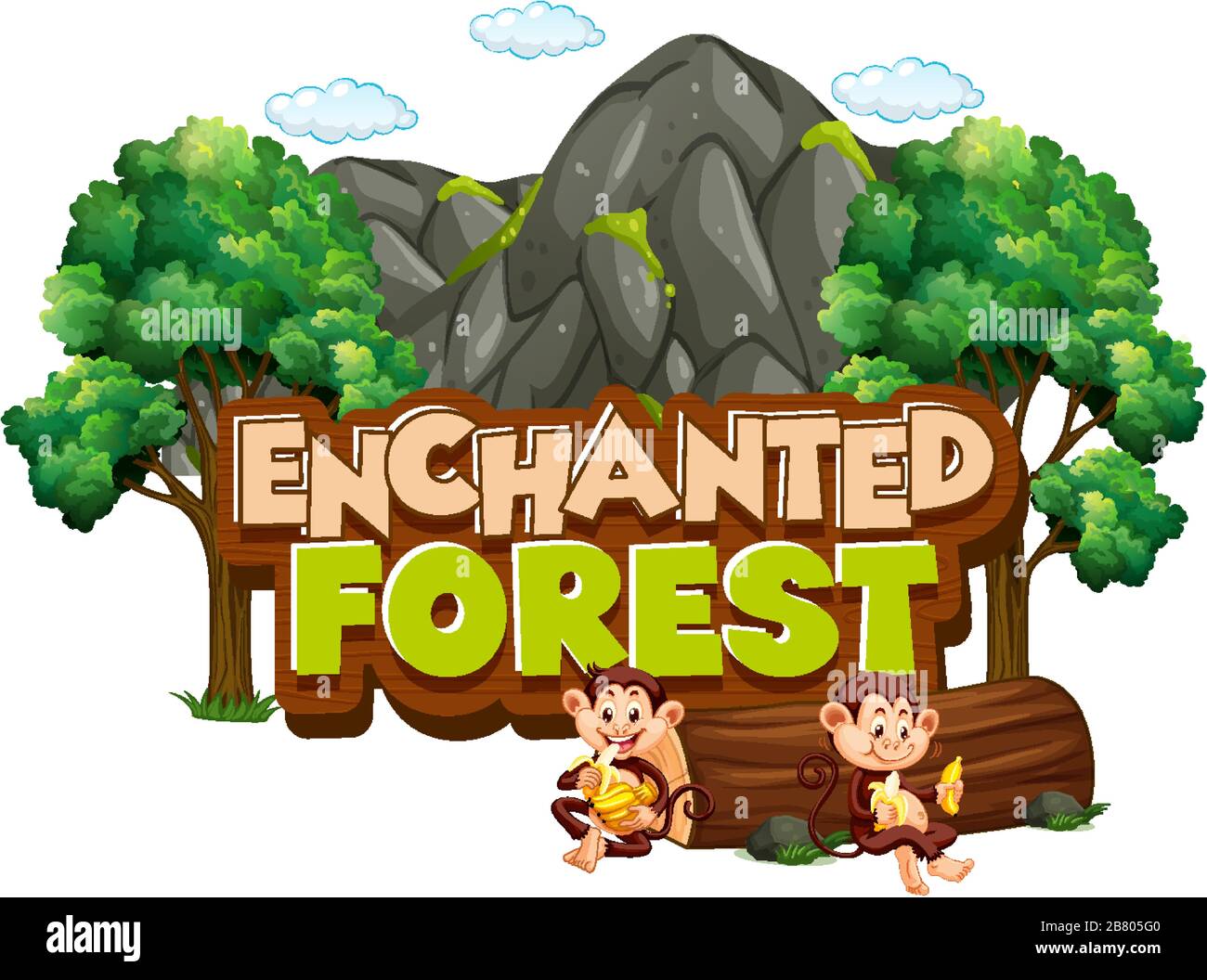 Font design for word enchanted forest with monkeys in the forest ...