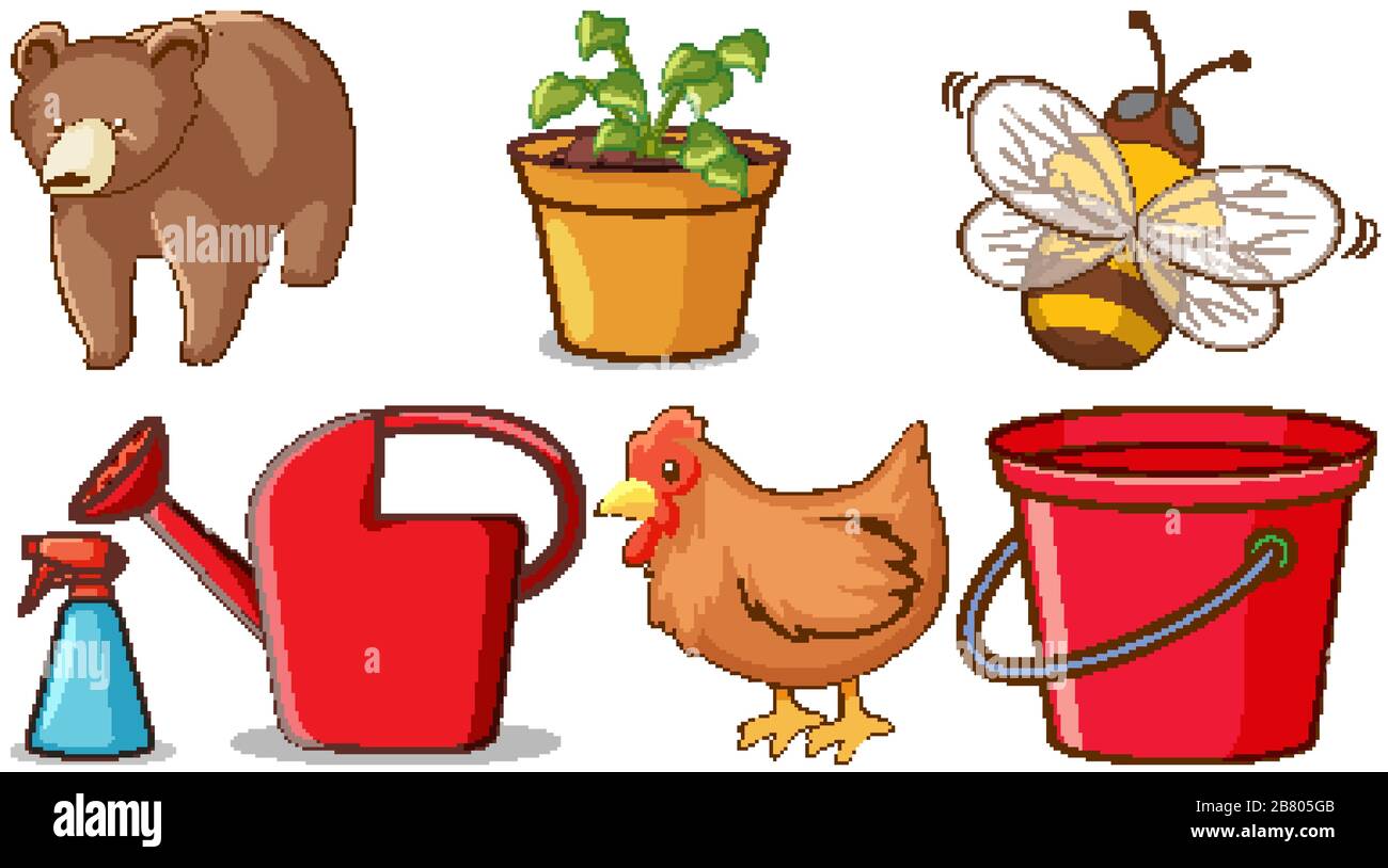 Large set of different animals and other objects on white background ...