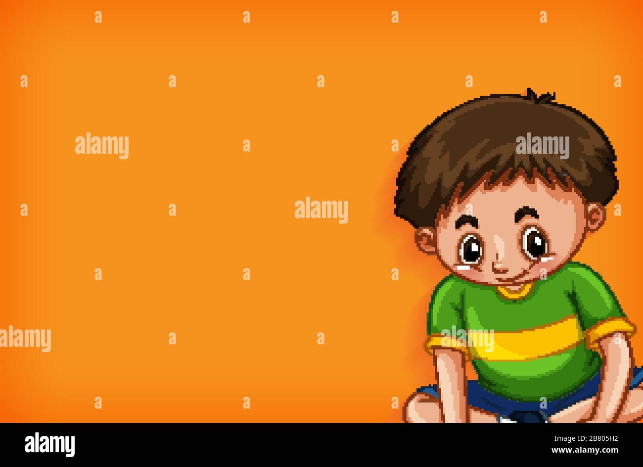 Background template design with happy boy sitting illustration Stock ...
