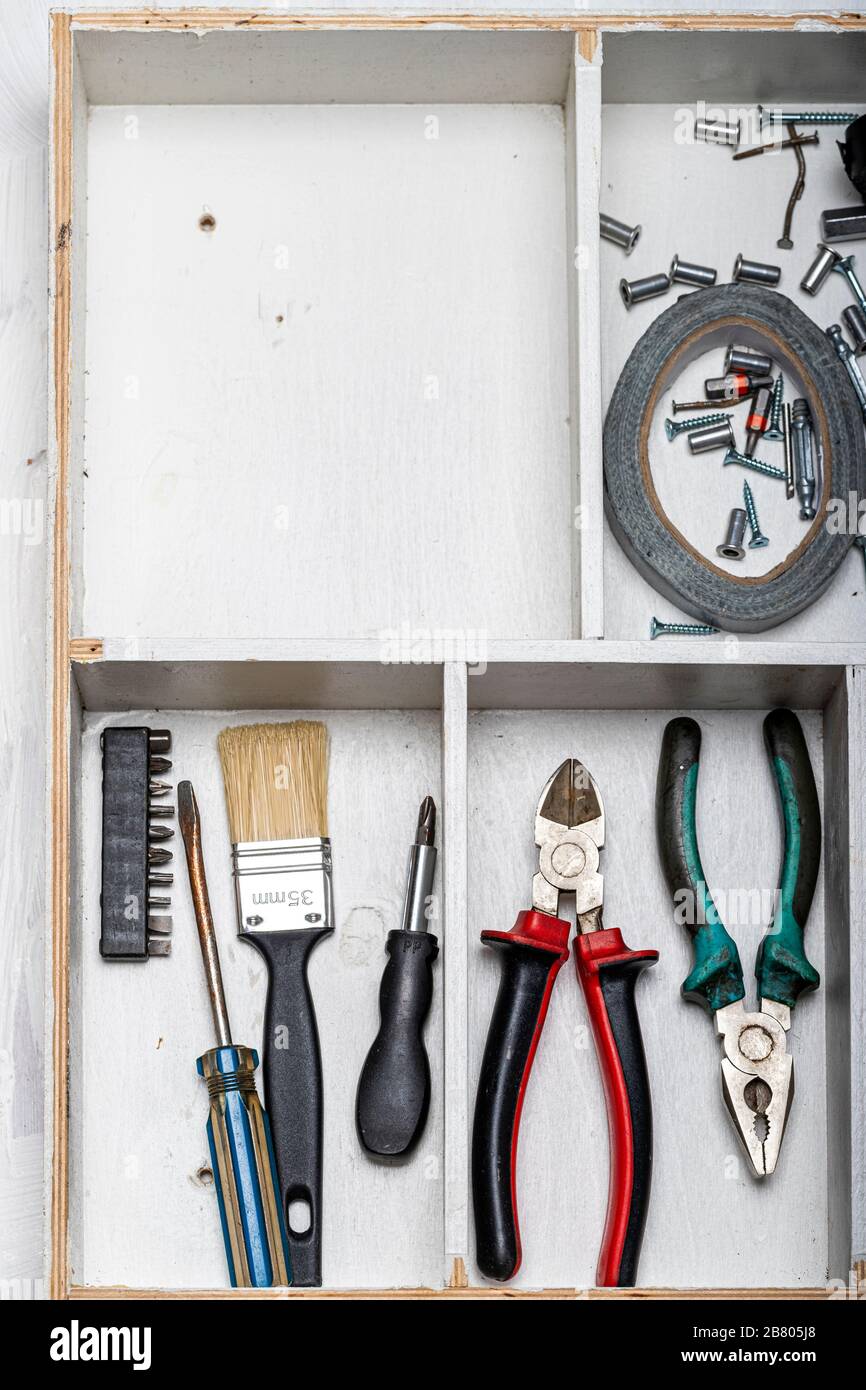 Set of tools with negative space and background for advertising Stock ...