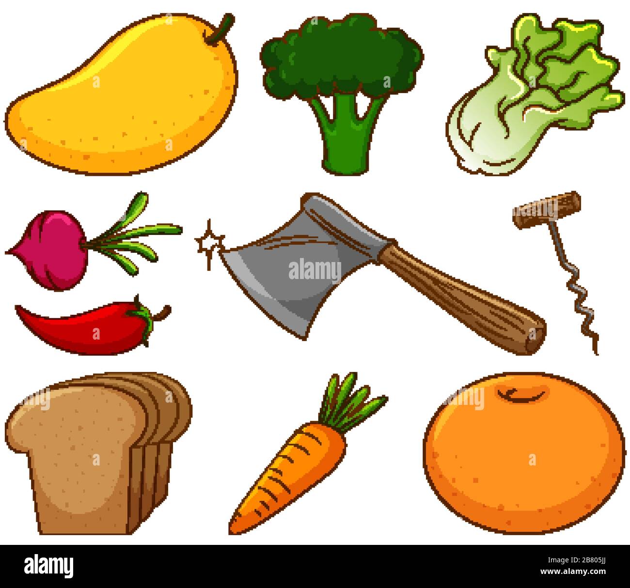 Large set of different food and other items on white background ...