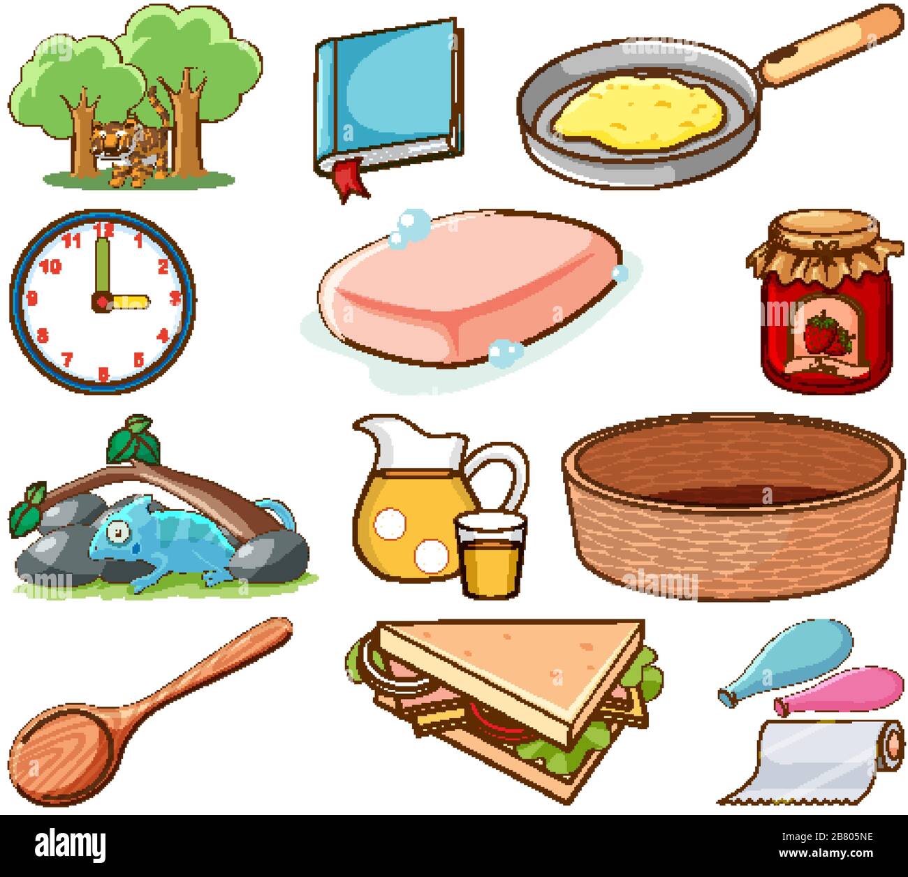 Large set of different food and other items on white background ...