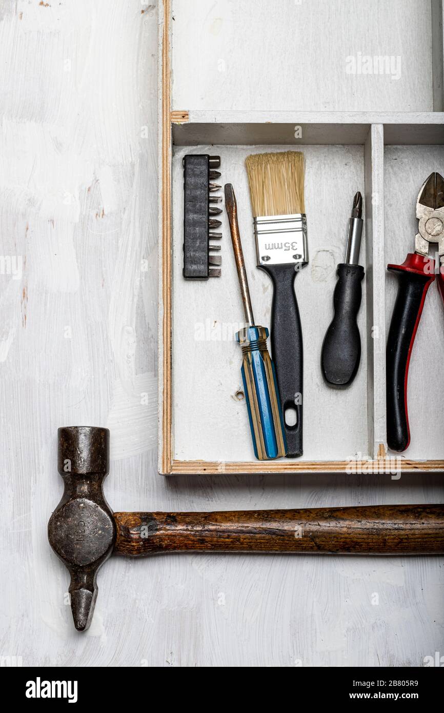 Set of tools with negative space and background for advertising Stock ...