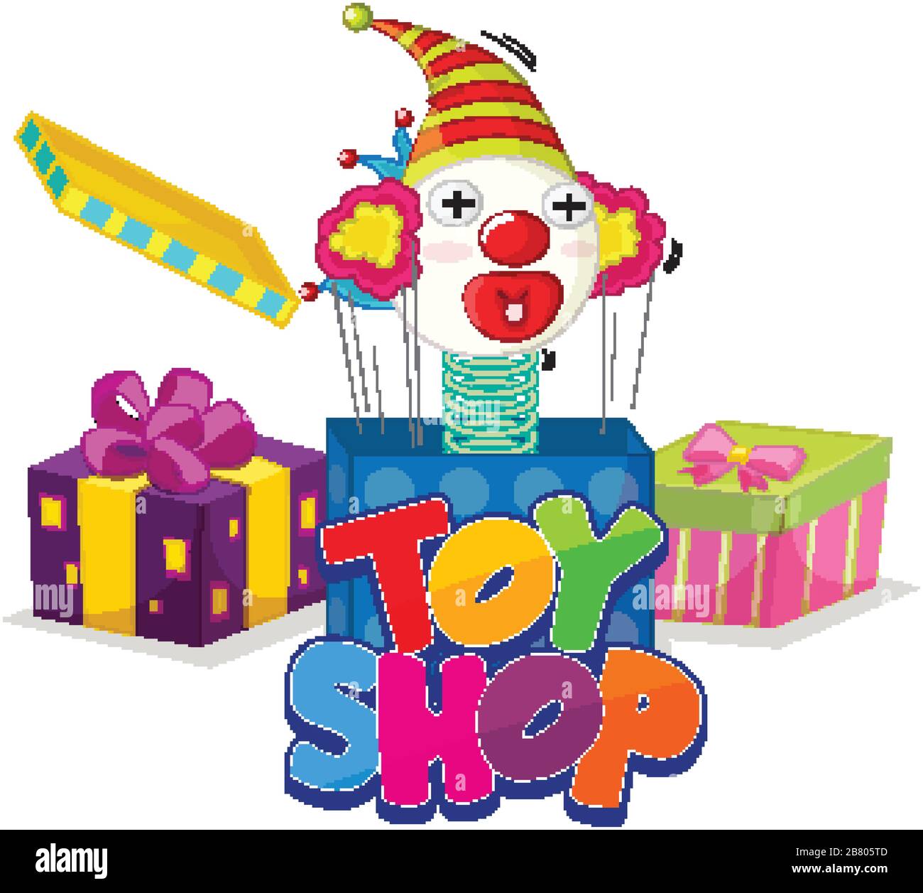 Font design for word toy shop with jack in the box illustration Stock ...