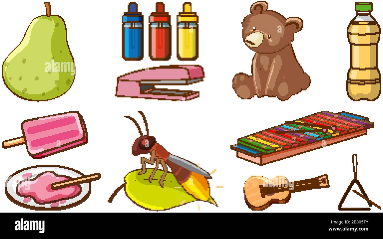 Large set of different animals and other objects on white background ...