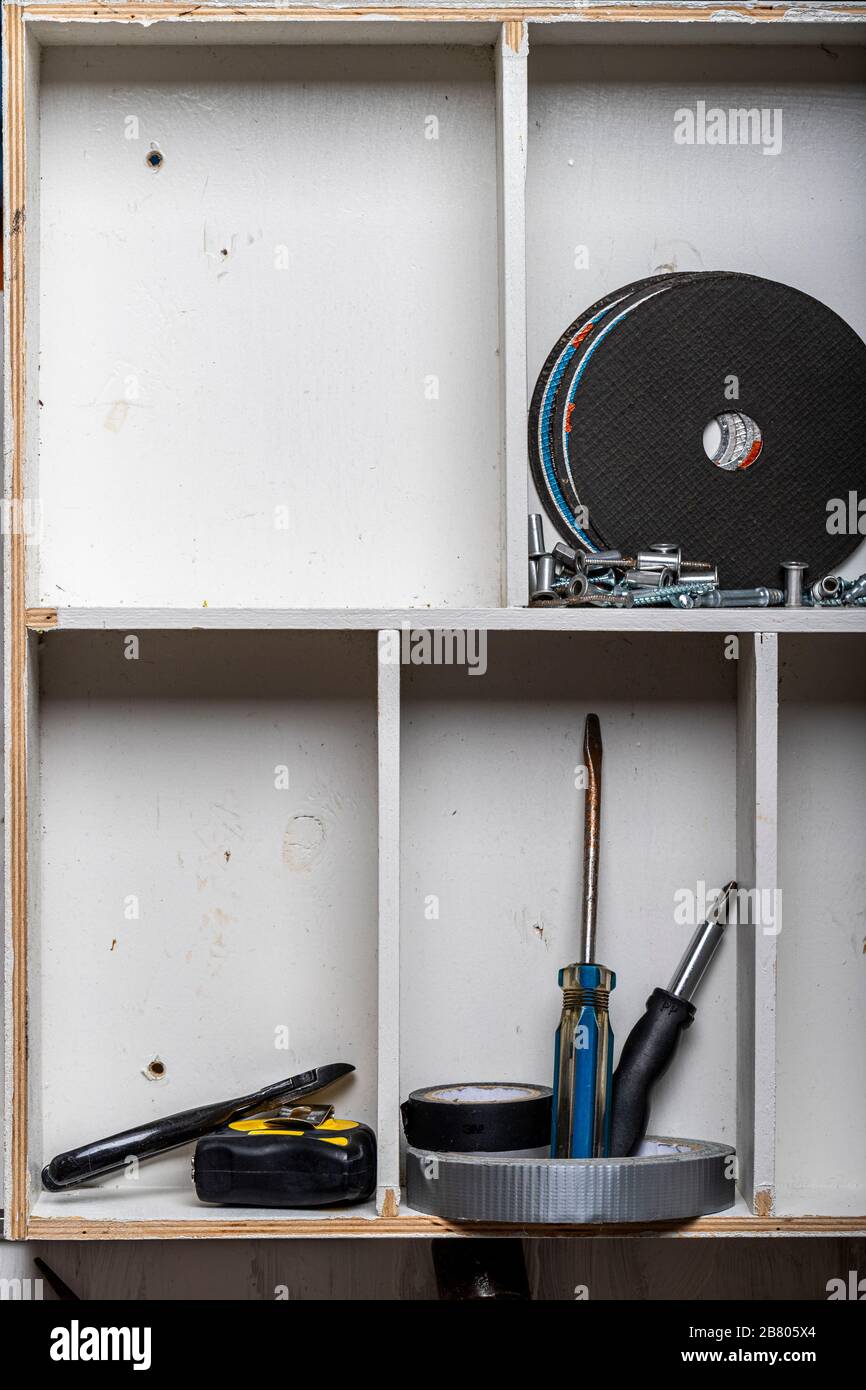 Set of tools with negative space and background for advertising Stock ...