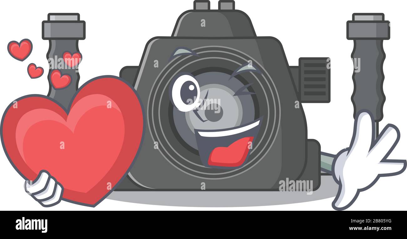 A romantic cartoon design of underwater camera holding heart Stock ...