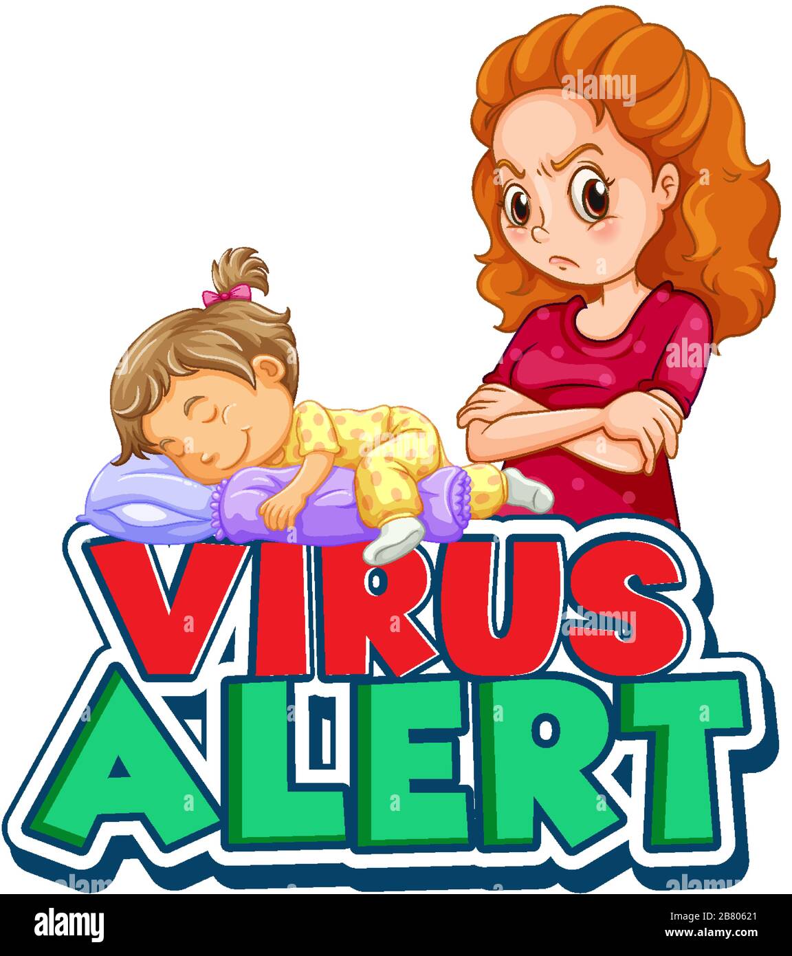 Font design for word virus alert with angry mom and happy girl ...