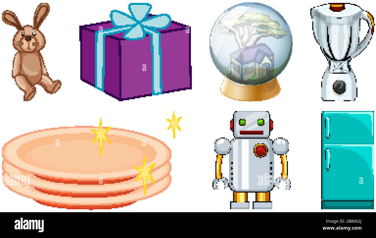 Different objects in big set on white background illustration Stock ...