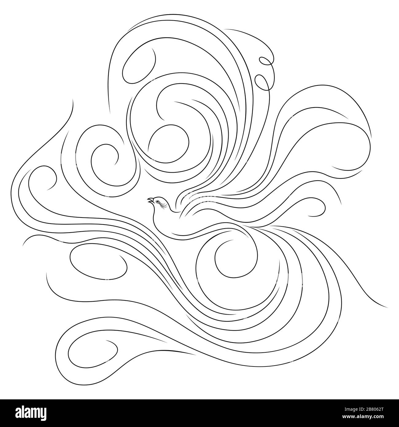 Black outline of abstract bird whose wings and tail are made as long ...