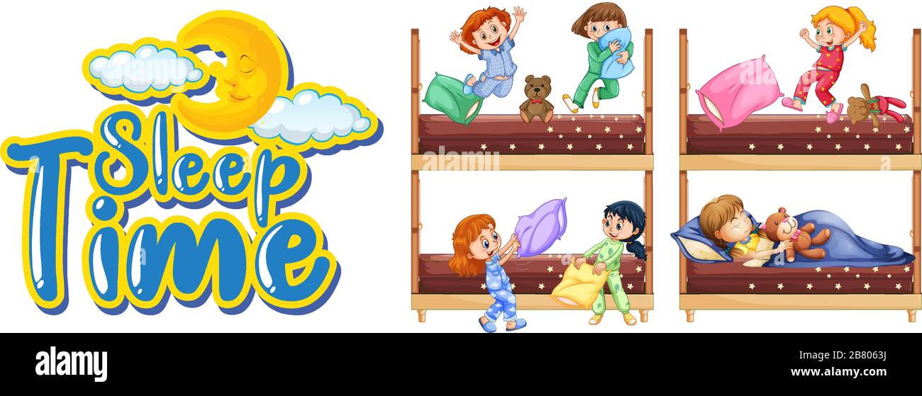 Sleep time sign with many kids in bed illustration Stock Vector Image ...