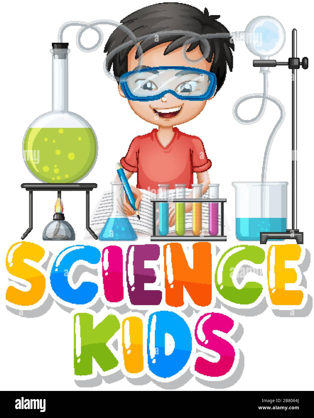 Font design for word science kids with boy in science lab illustration ...