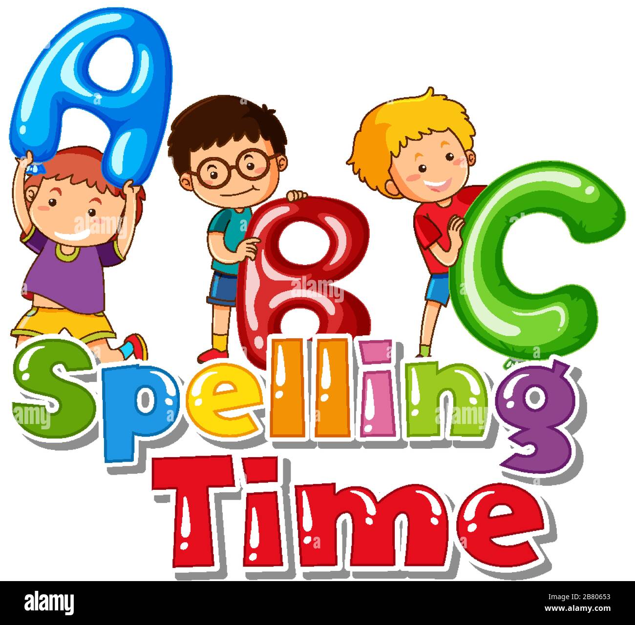 Font design for word spelling time with kids and abc illustration Stock ...