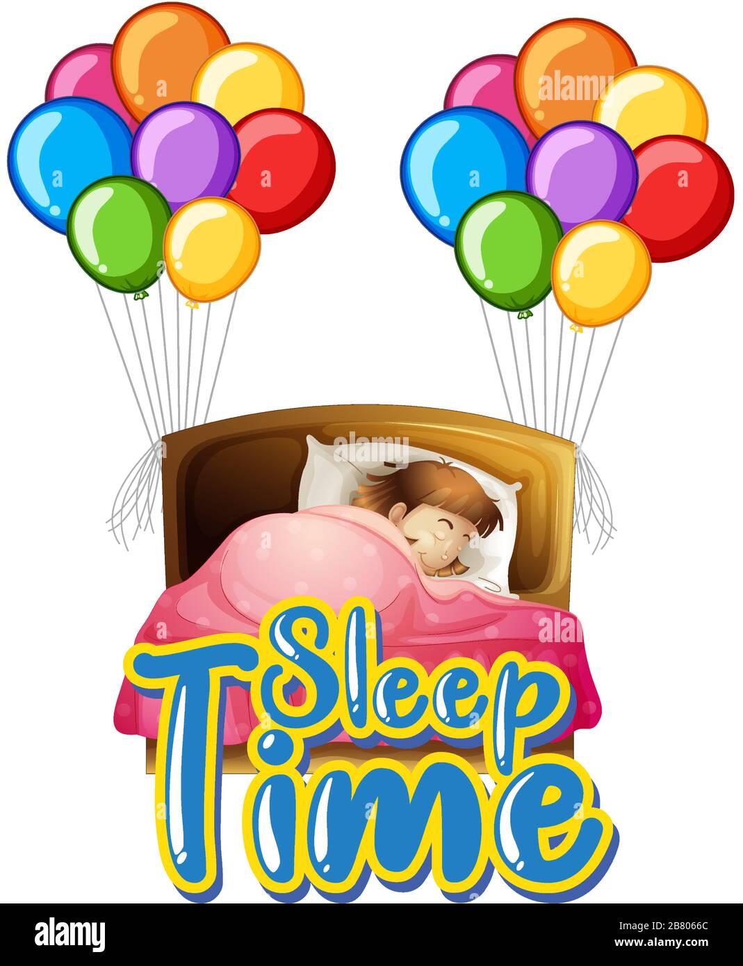 Font design for word sleep time with girl in bed illustration Stock ...