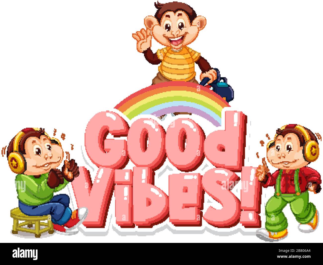 Font design for word good vibes with cute monkey illustration Stock ...