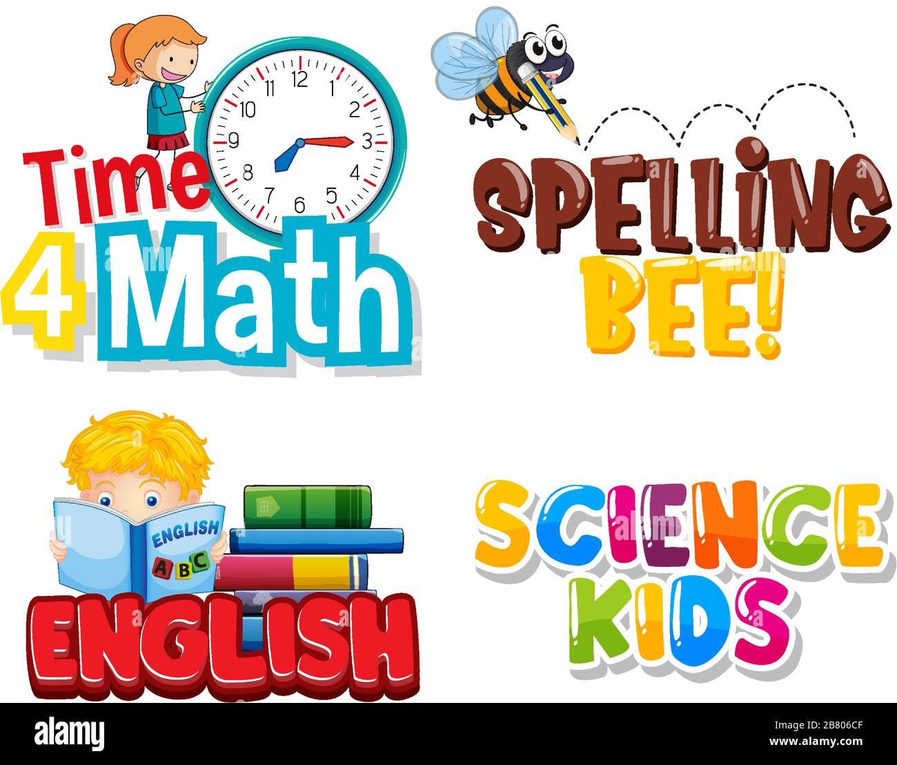 Four phrases design with pictures in background illustration Stock ...