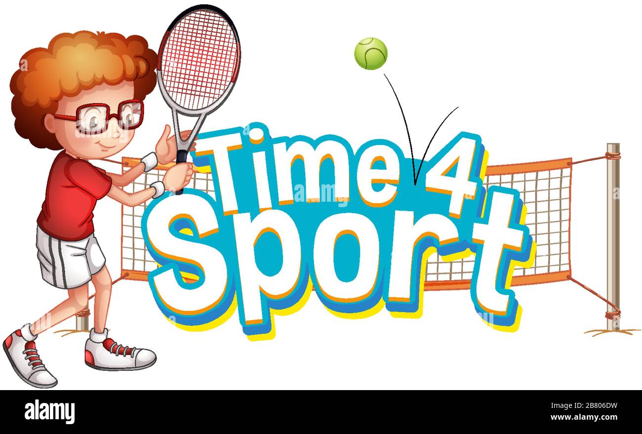 Font design for word time for sport with boy playing tennis ...