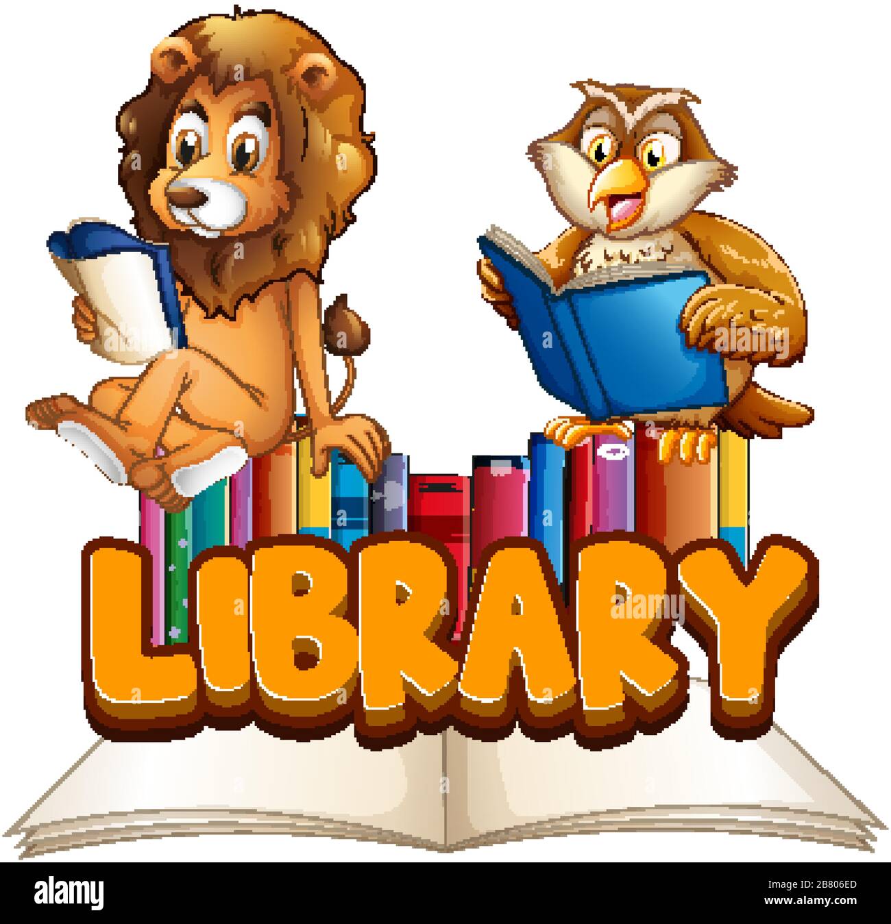 Font design for word library with animals reading book illustration ...
