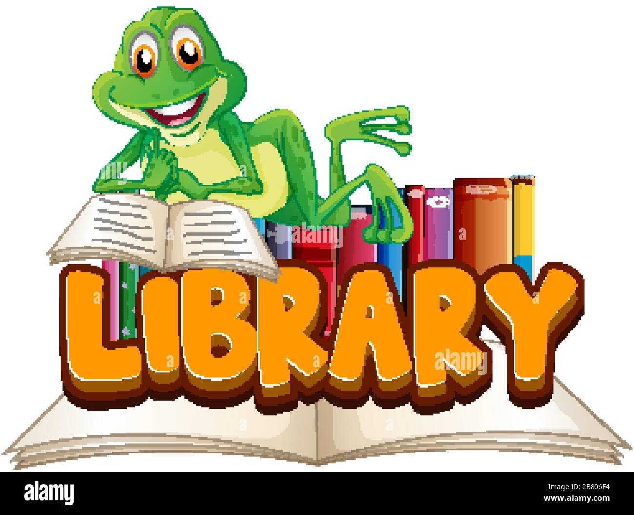 Font design for word library with frog reading book illustration Stock ...