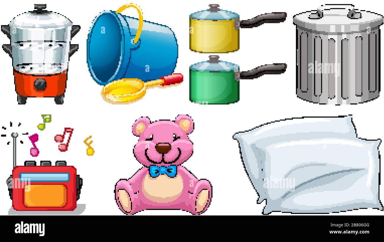 Large set of household items on white background illustration Stock ...