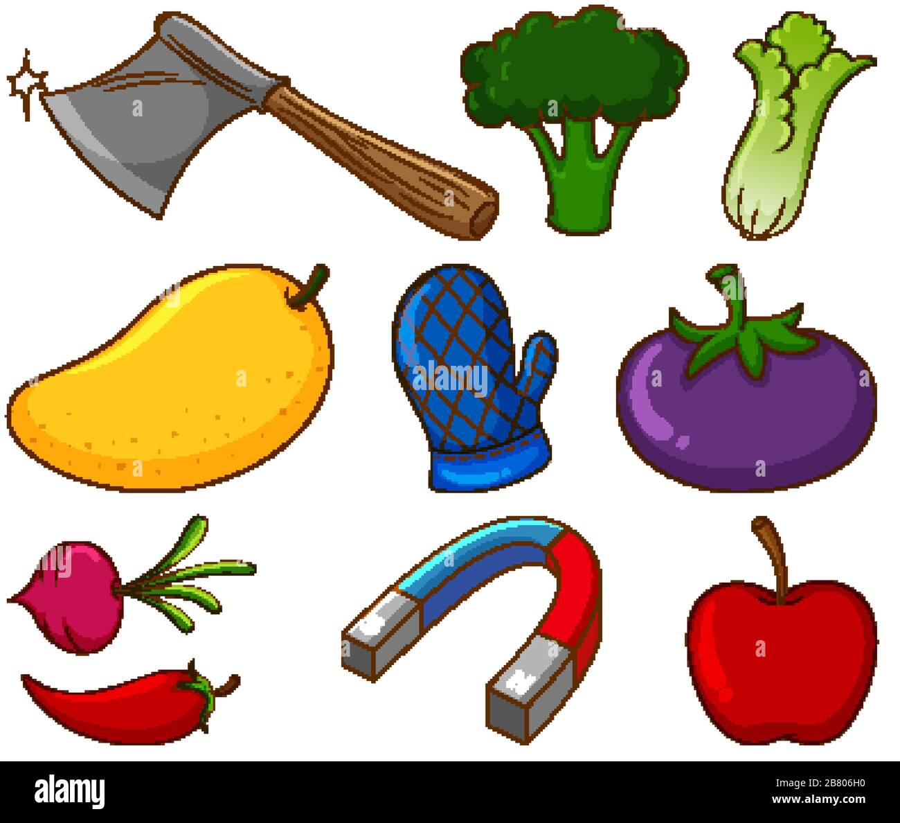 Large set of different food and other items on white background ...